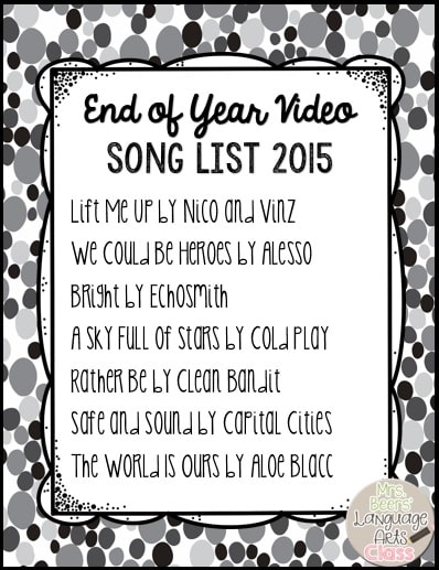 End of Year Video Song List and Music in the Classroom