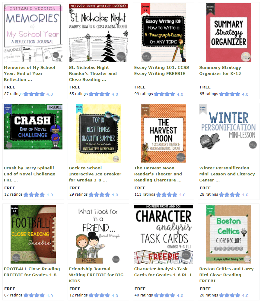 ELA Freebies for Grades 4-8