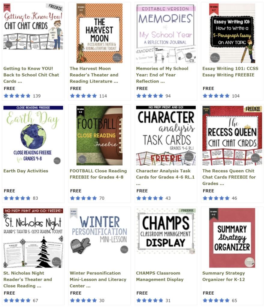 ELA Freebies for Grades 4-8