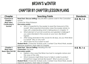 Brian's Winter Novel Study Activities