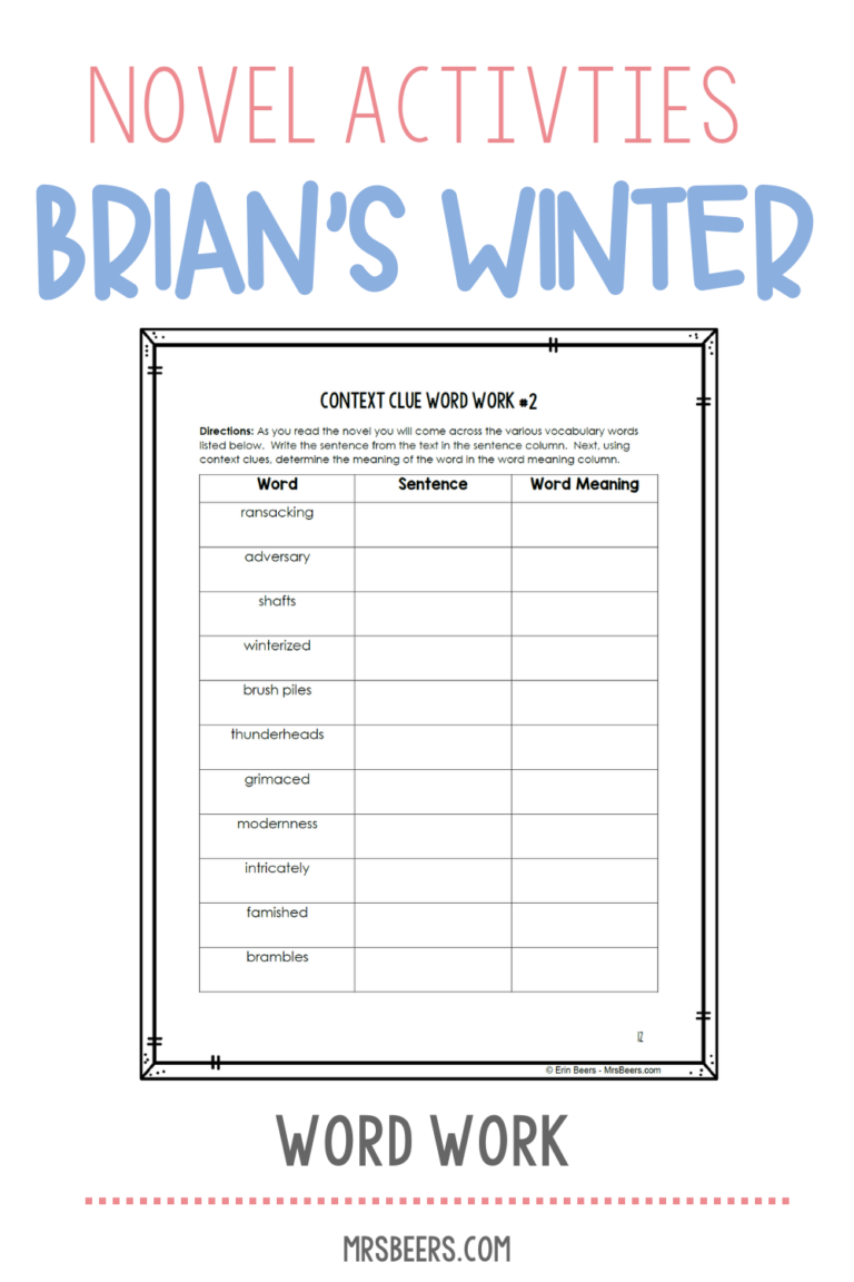 Brian's Winter Novel Study Activities
