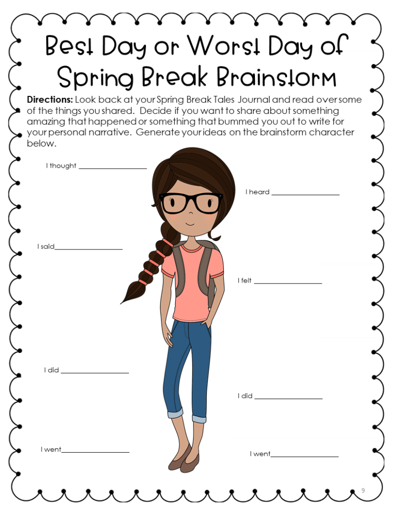 Spring Break Personal Narrative Essay and Journal Writing Activities