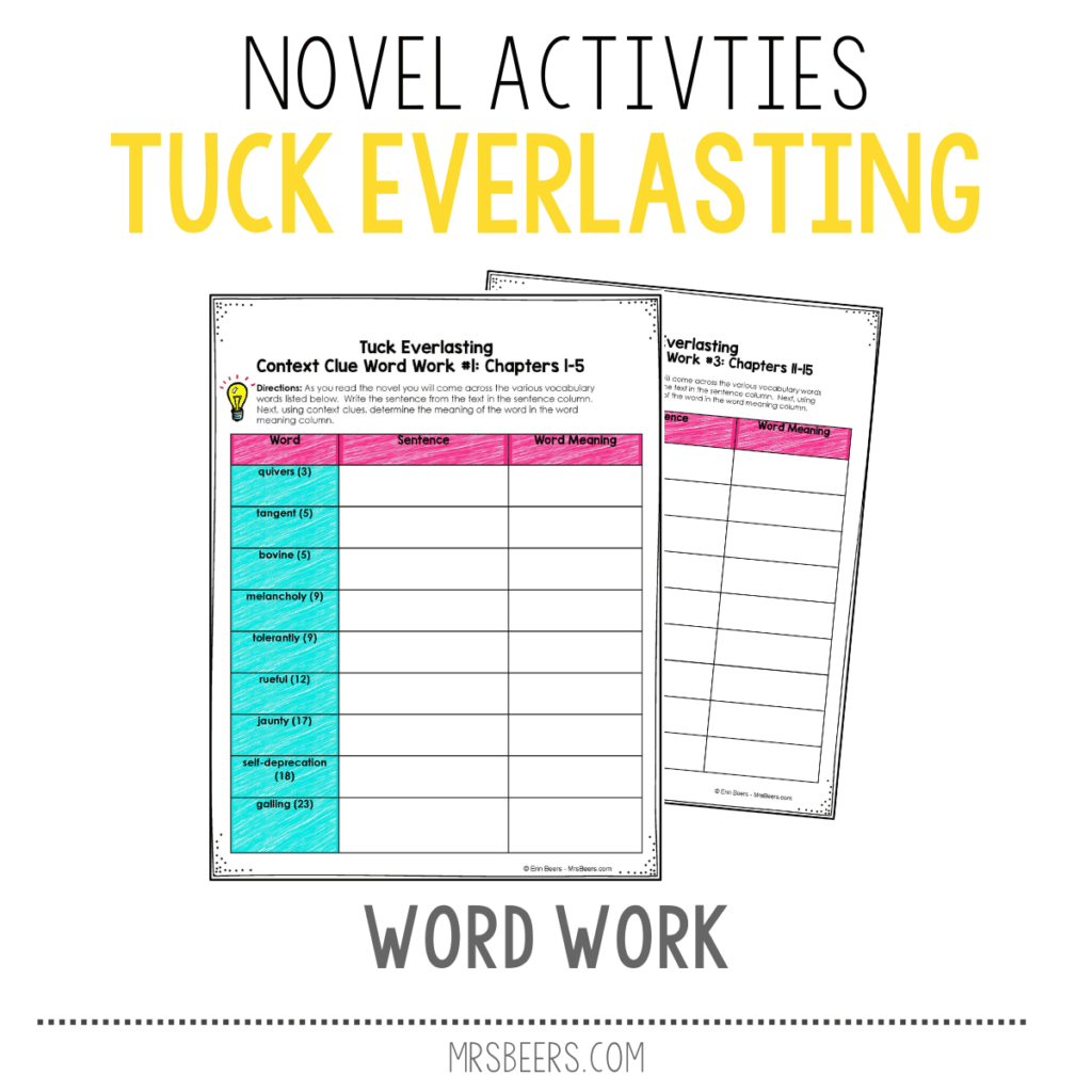 Tuck Everlasting Novel Study Activities