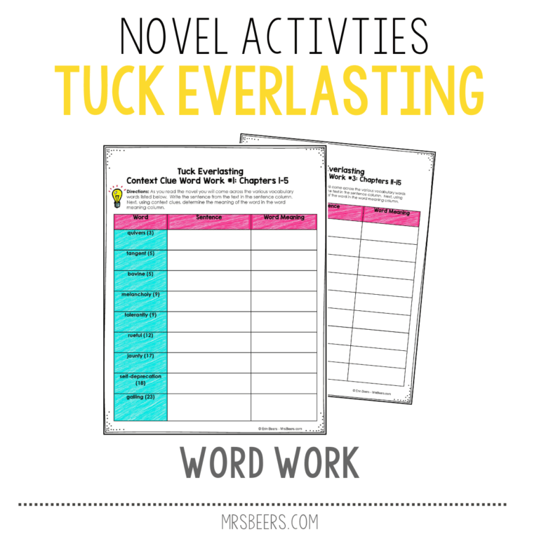 Tuck Everlasting Novel Study Activities