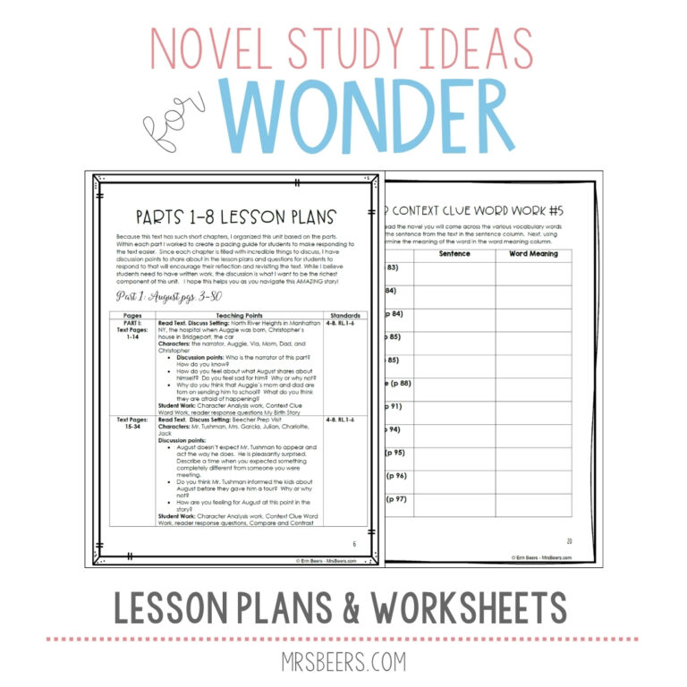 Wonder by RJ Palacio: Lesson Plans and Character Analysis Activities